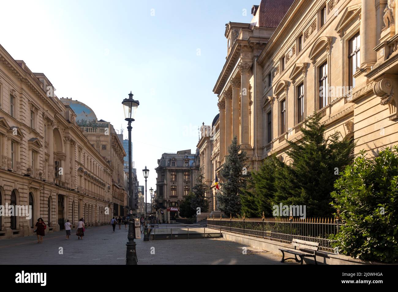 BUCHAREST, ROMANIA - AUGUST 16, 2021: Typical street and building at ...