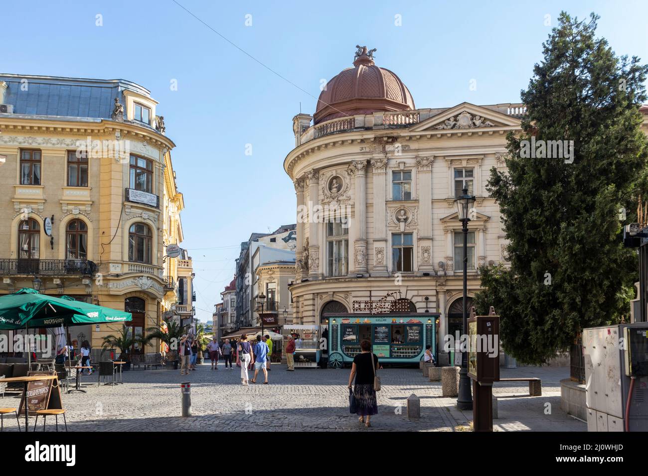 BUCHAREST, ROMANIA - AUGUST 16, 2021: Typical street and building at ...