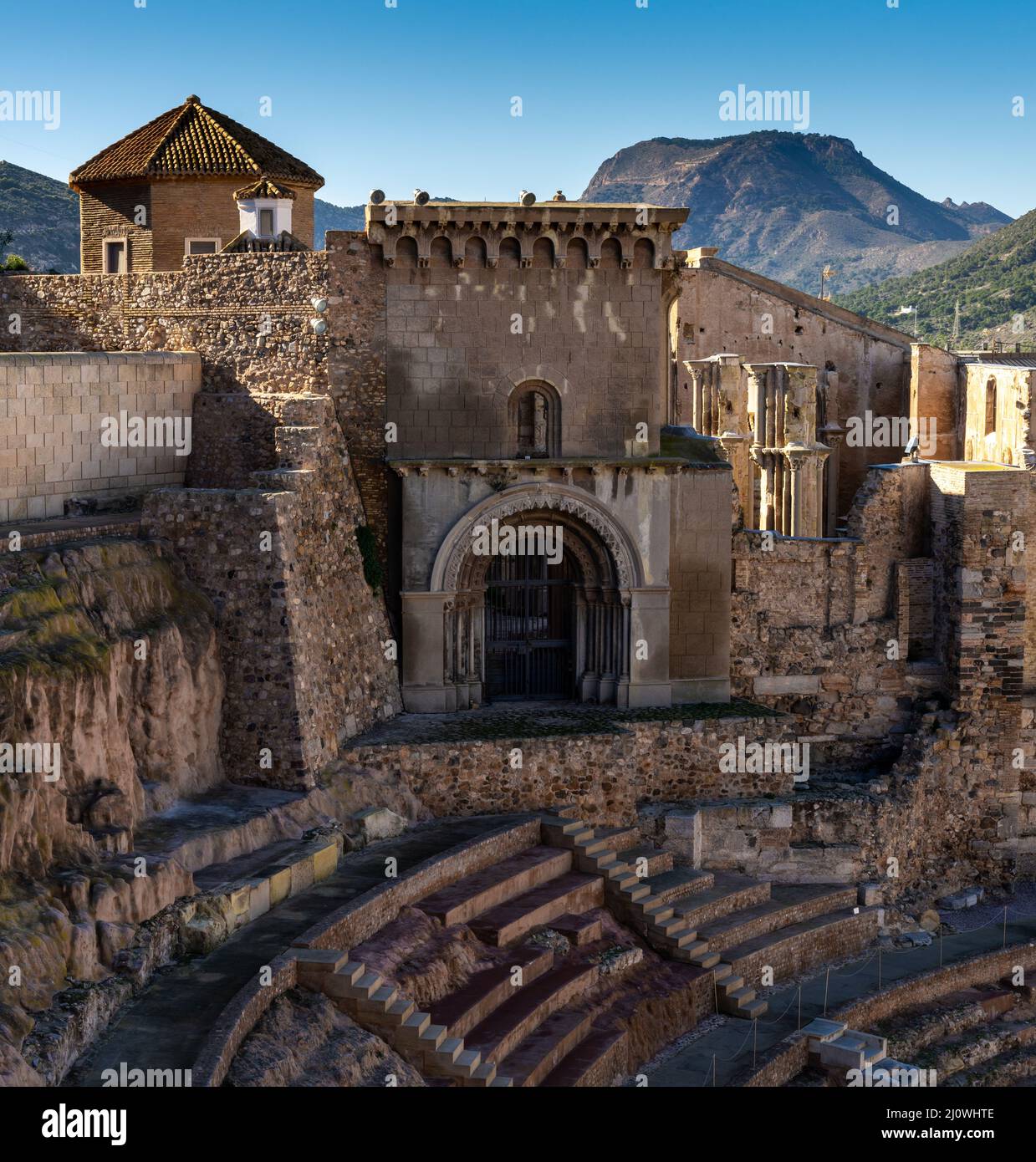 View of the historic ancient Roman arena and amphitheater in Cartagena ...