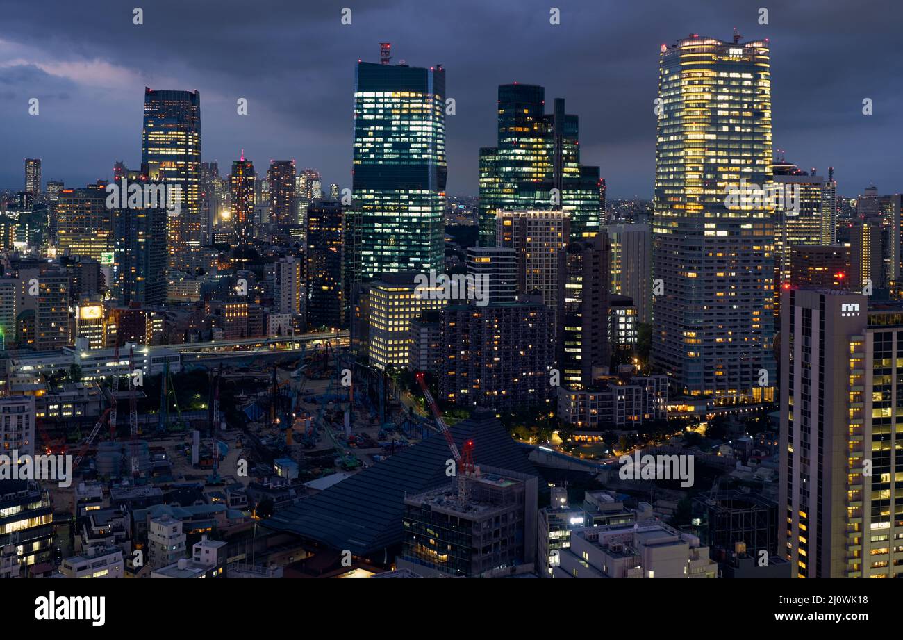 Tokyo night scene. ARK Hills as seen from the Tokyo Tower at night time ...