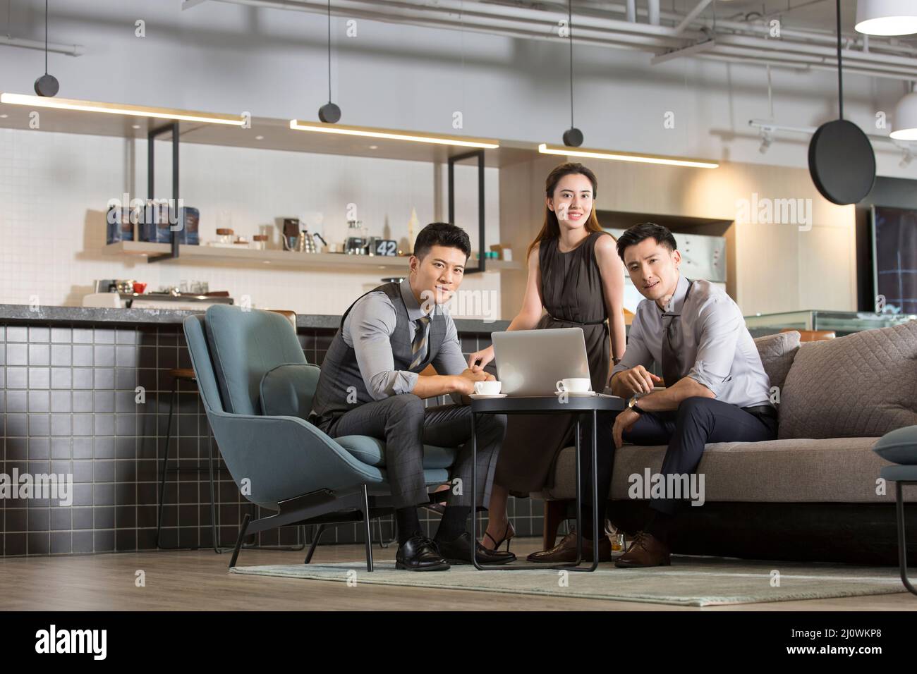 Portrait of business people coffee shop Stock Photo - Alamy