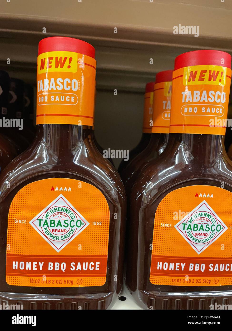 Grovetown, Ga USA - 03 19 22: Retail store shelf Tabasco BBQ sauce ...