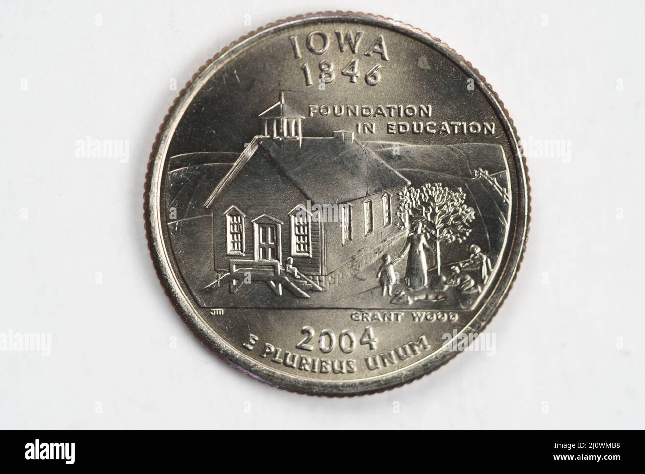 A quarter dollar (25 cents) coin with the image of Iowa (the Hawkeye ...