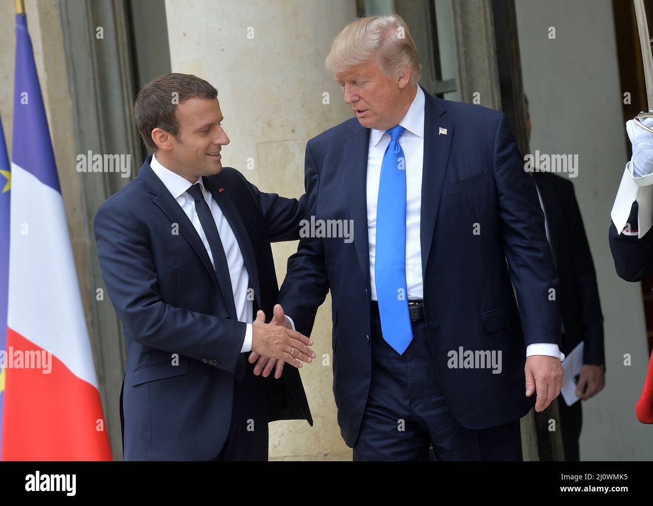 US President Donald Trump and French President Emmanuel Macron Stock ...