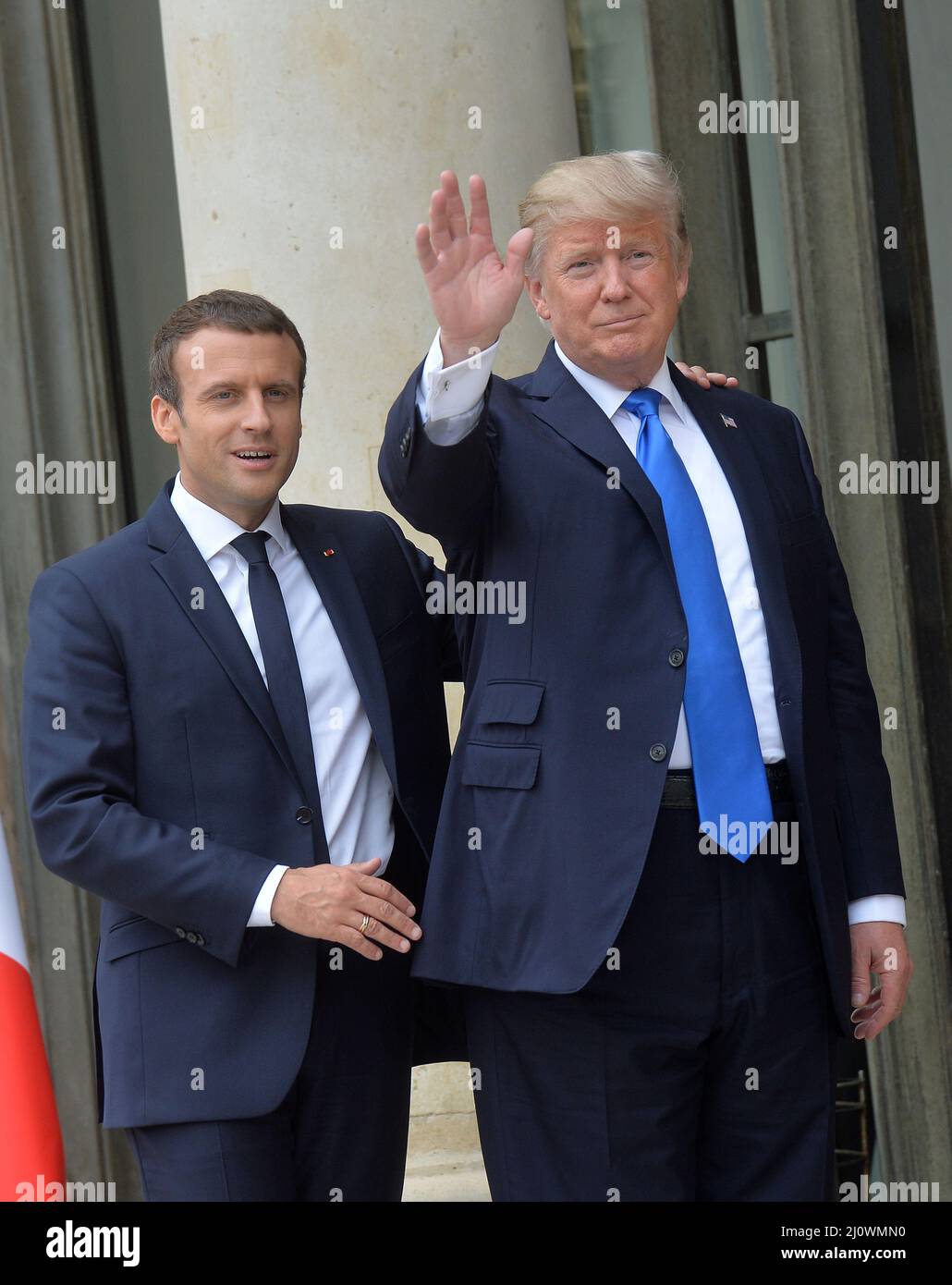 US President Donald Trump and French President Emmanuel Macron Stock ...