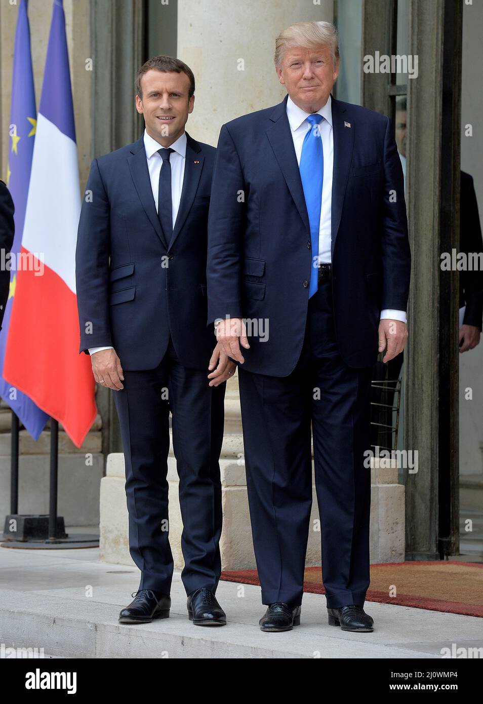 US President Donald Trump and French President Emmanuel Macron Stock ...