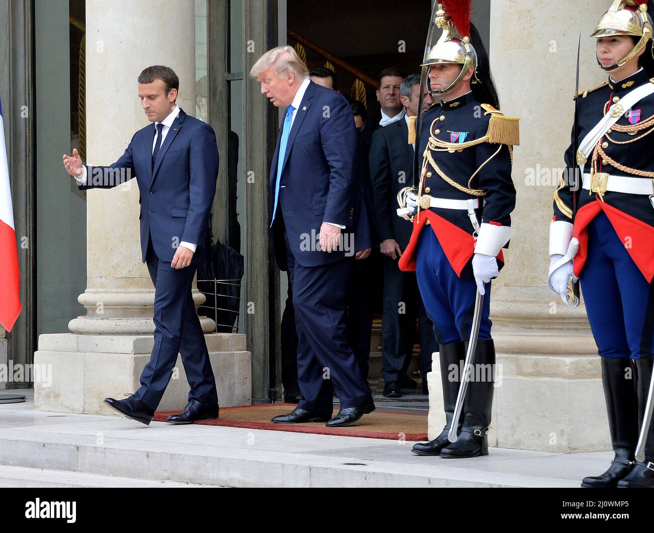 US President Donald Trump and French President Emmanuel Macron Stock ...