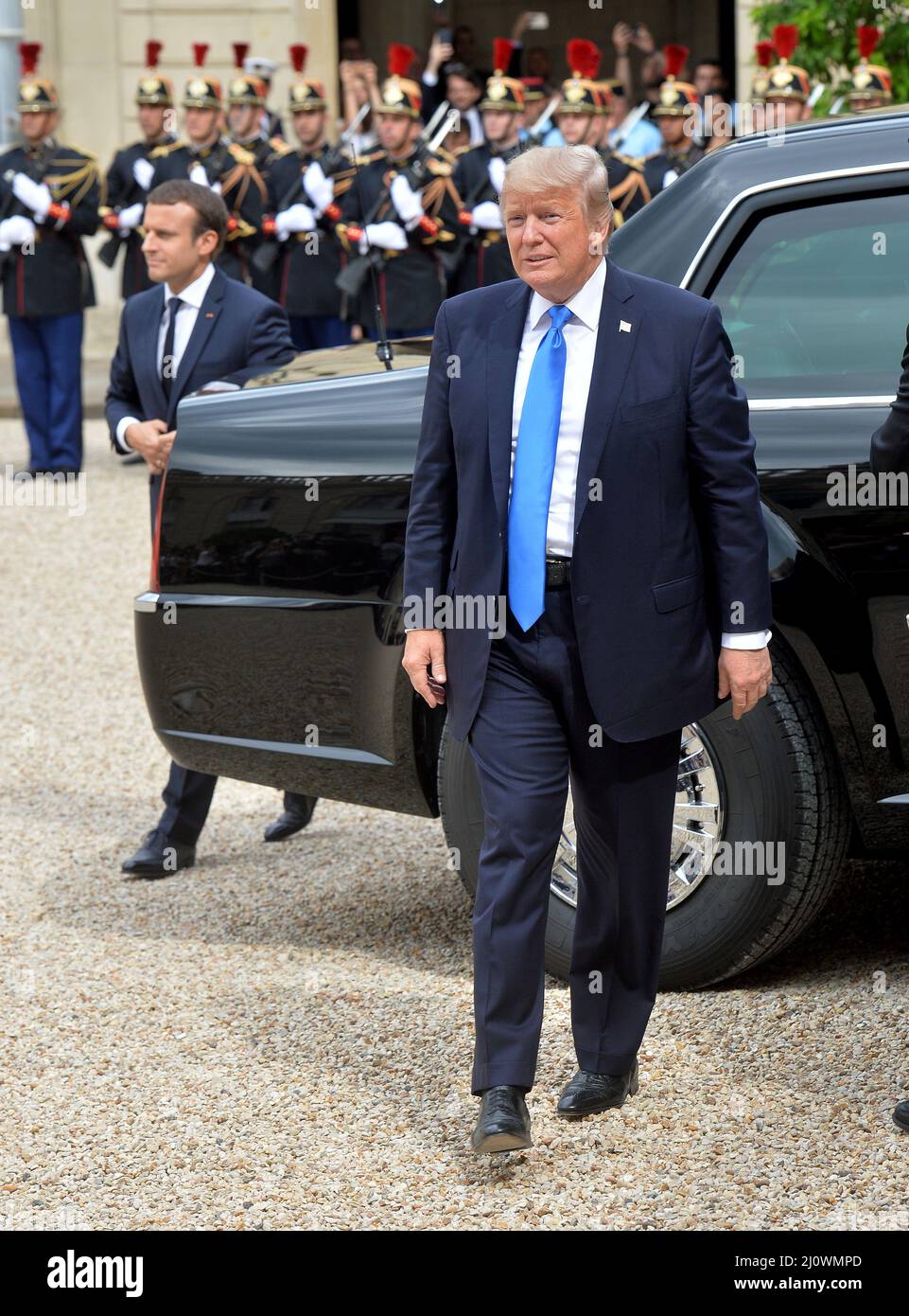 US President Donald Trump and French President Emmanuel Macron Stock ...