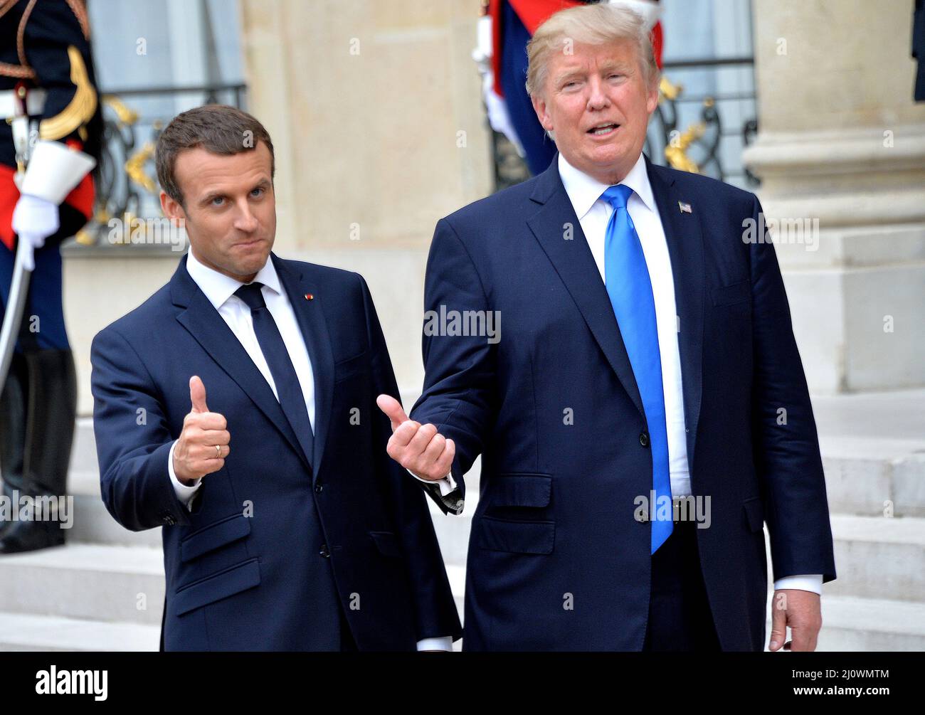 US President Donald Trump and French President Emmanuel Macron Stock ...