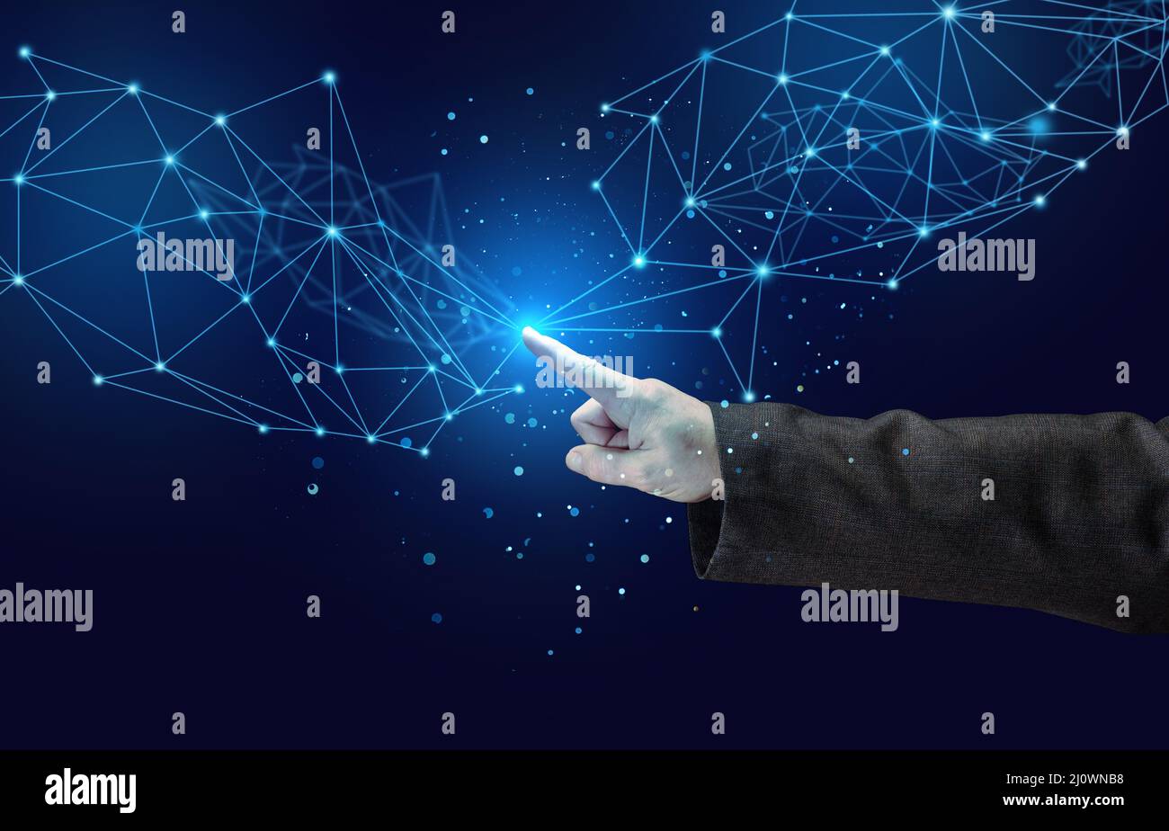 World wide web internet with connections and female hand. Wireless ...