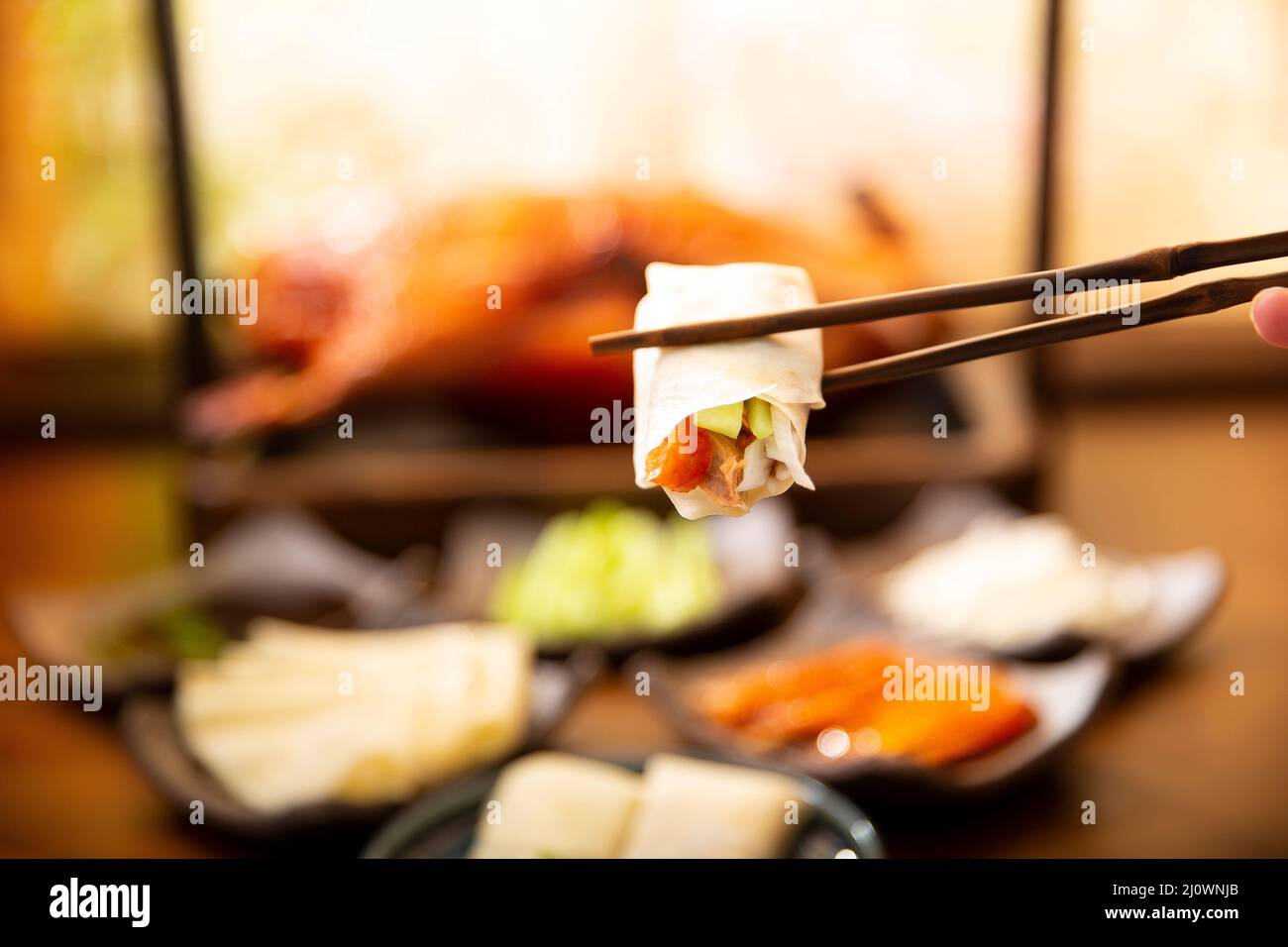 Chinese cuisine,Close-up of Beijing roast Duck Spring Roll Stock Photo ...