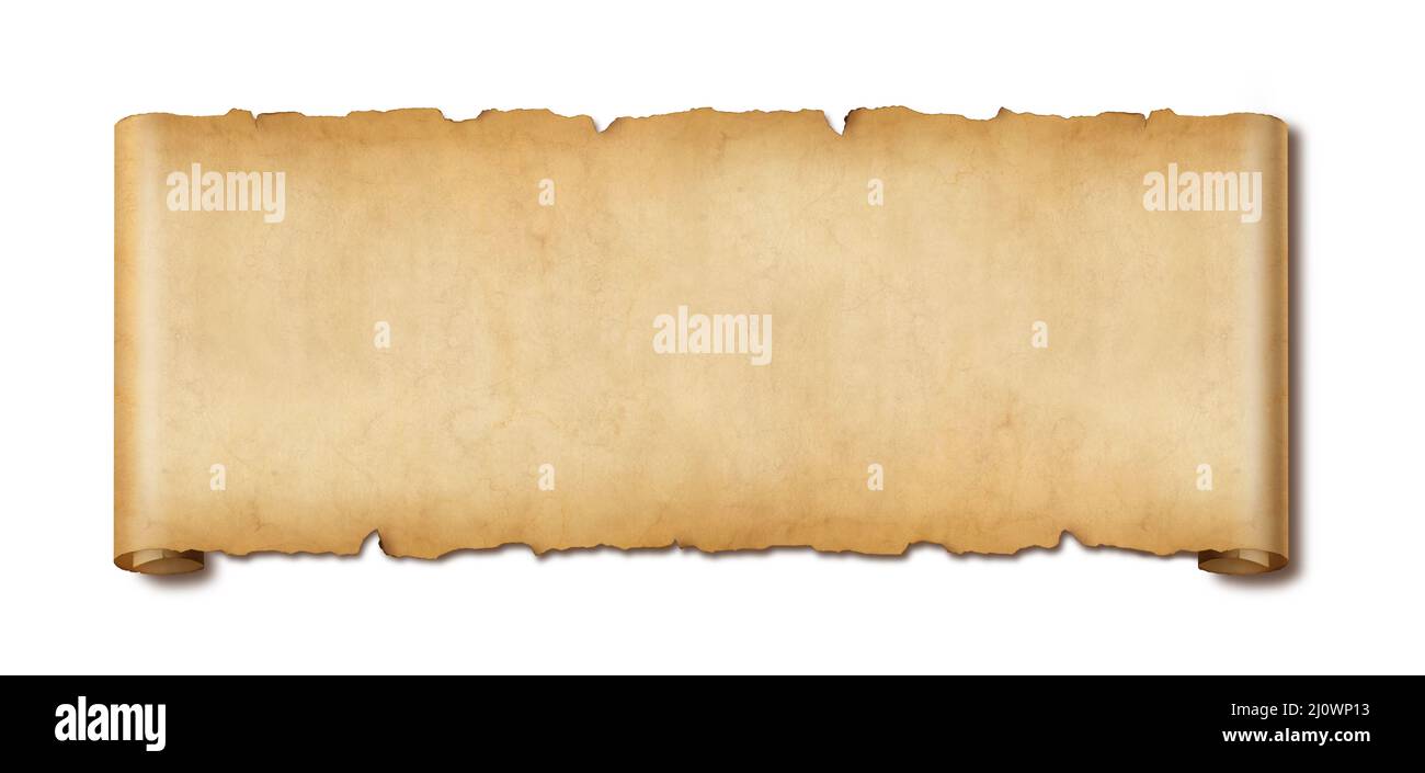 Old paper horizontal banner. Parchment scroll isolated on white with ...