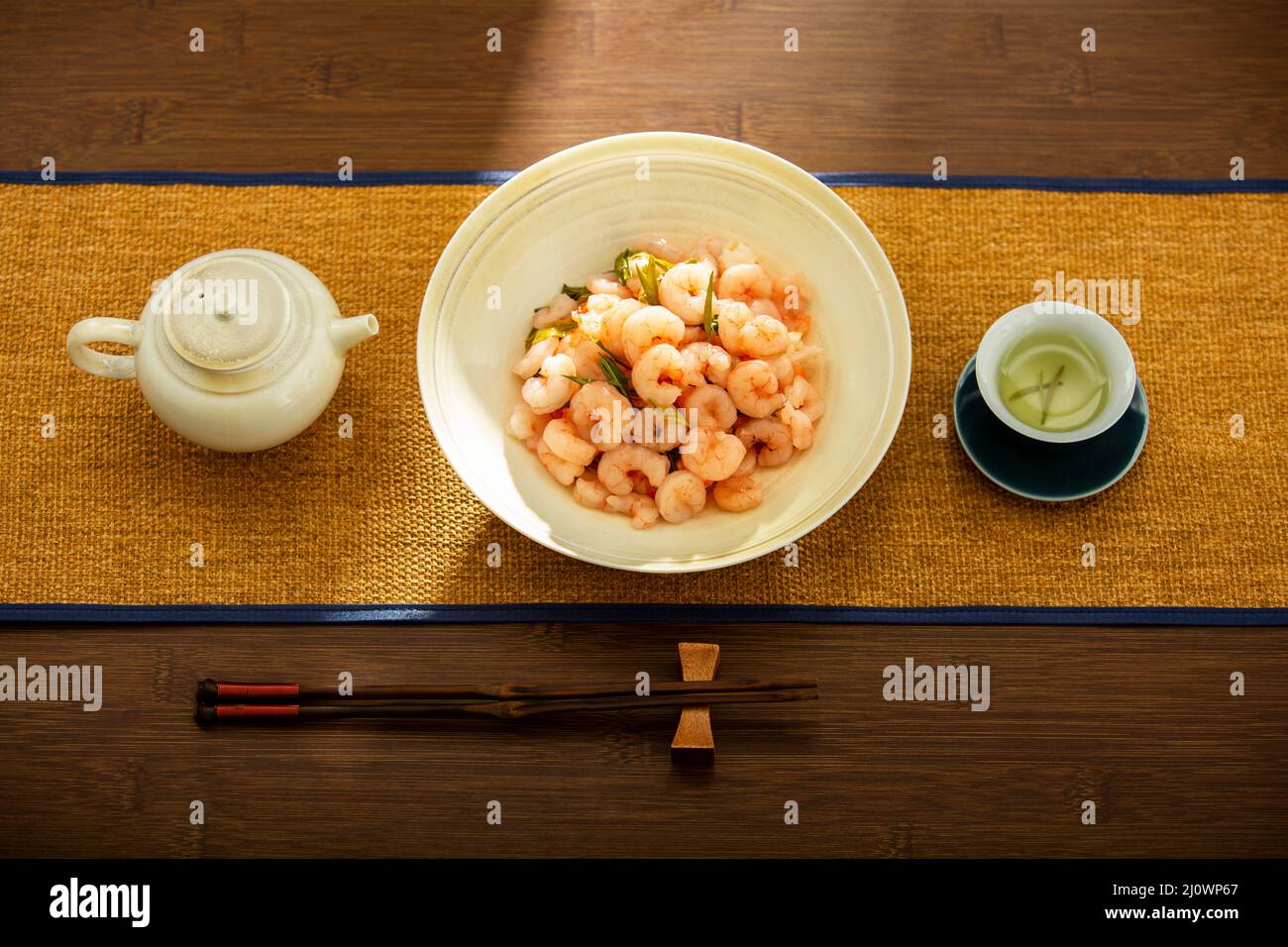 Chinese cuisine,Stir-fried shrimps with Longjing tea Stock Photo - Alamy