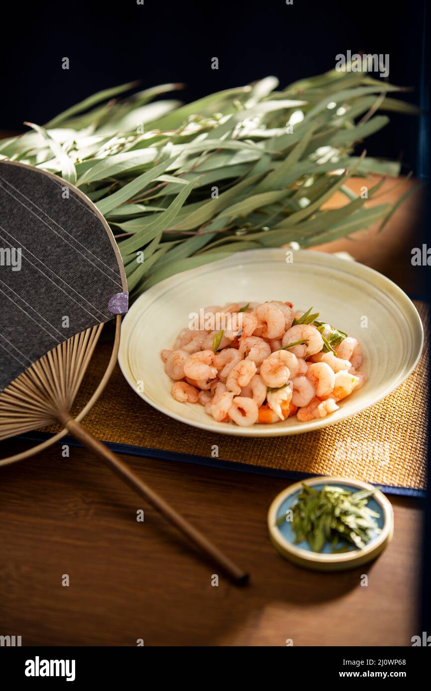 Chinese cuisine,Stir-fried shrimps with Longjing tea Stock Photo - Alamy