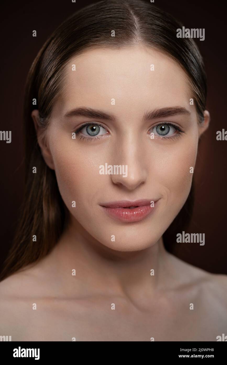 Natural beauty woman with no make up face portrait. Healthy pure skin ...