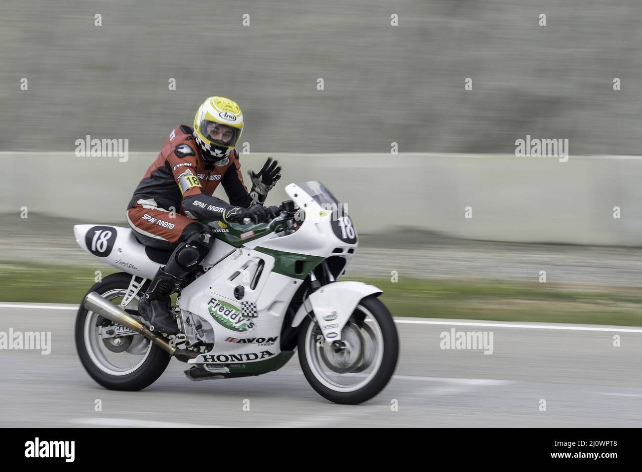 Classic revival race of Honda VFR in the asphalt speed track Stock ...