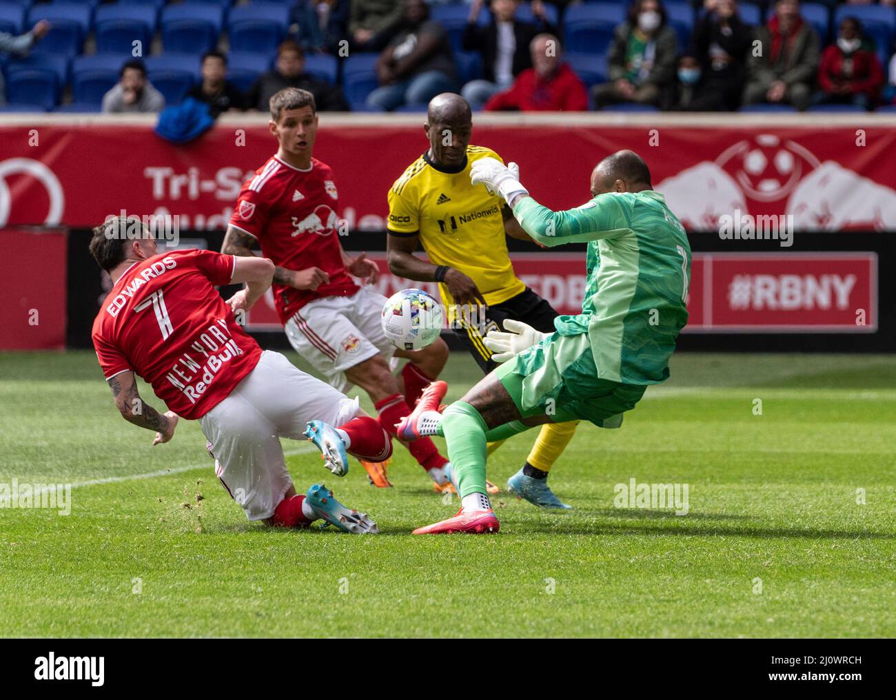 Goalkeeper Eloy Room (1) of Columbus Crew saves during MLS regular 2022 ...