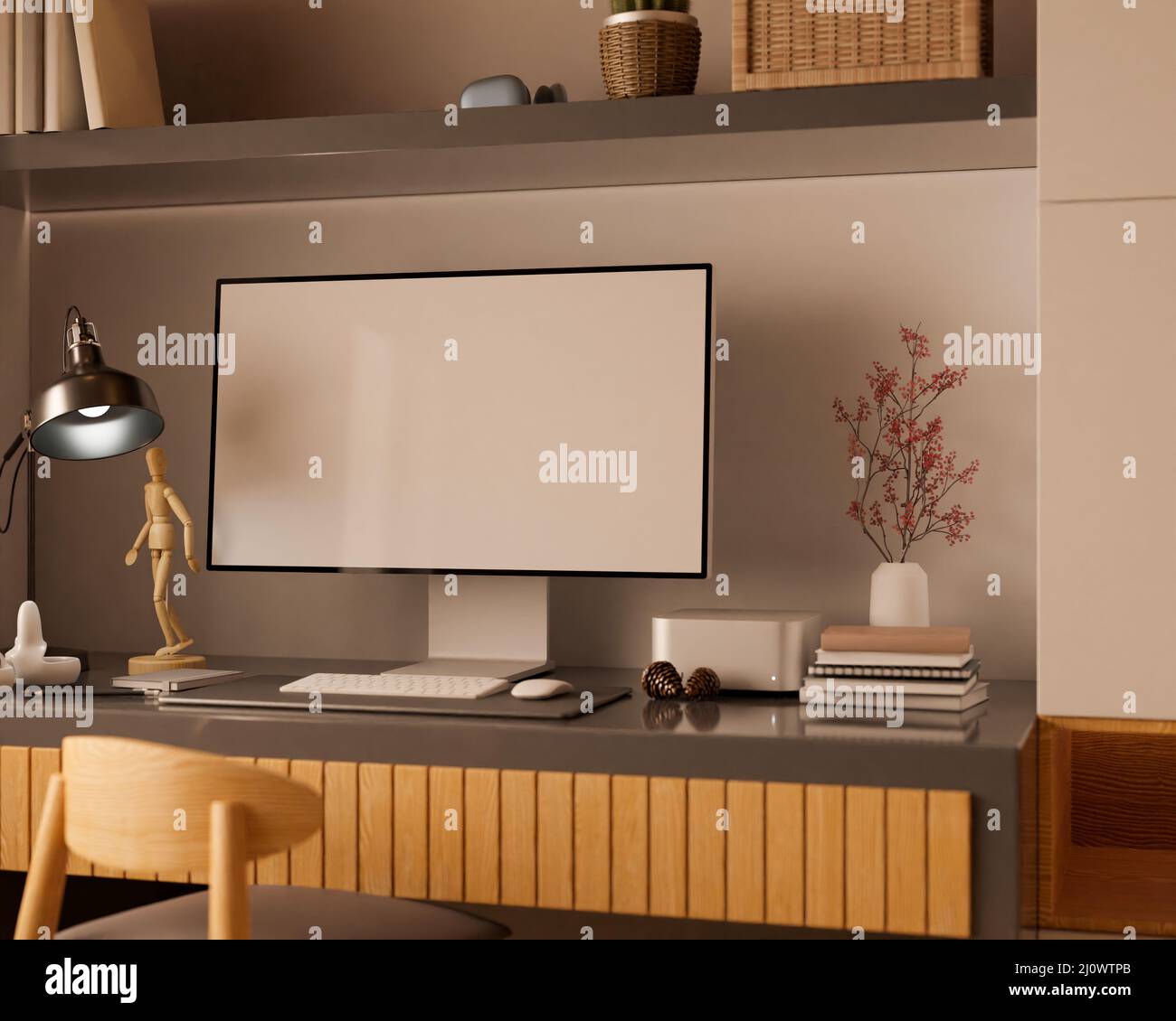 Modern stylish home office interior with comfortable workplace, pc ...