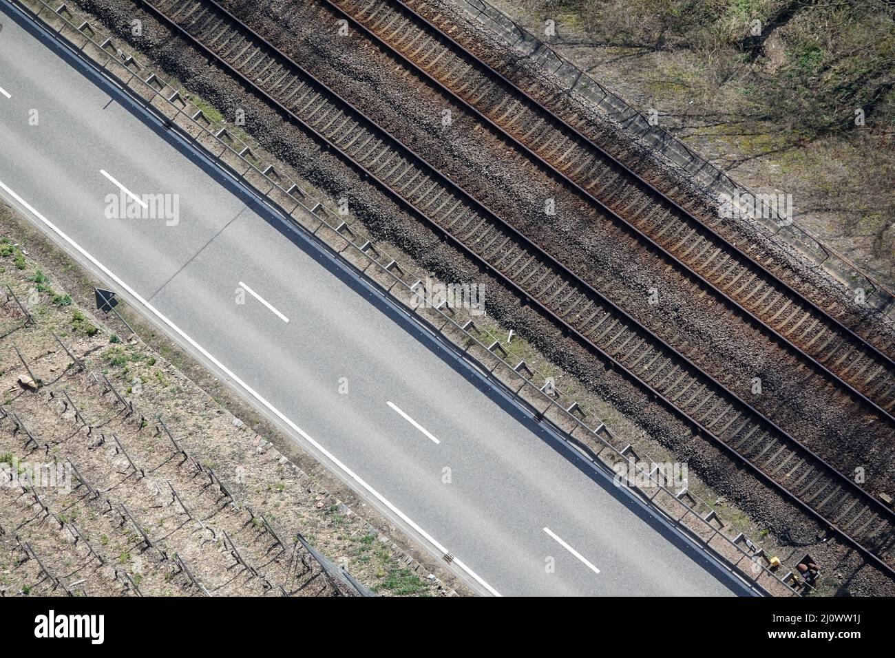 Road and railroad line seen from above Stock Photo - Alamy