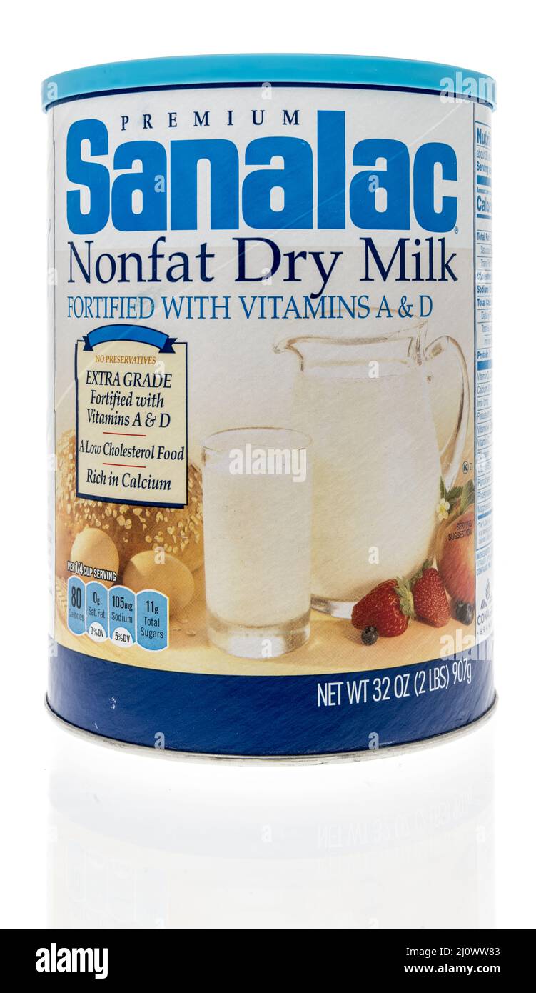 Winneconne, WI -19 March 2021: A package of Sanalac nonfat dry milk ...