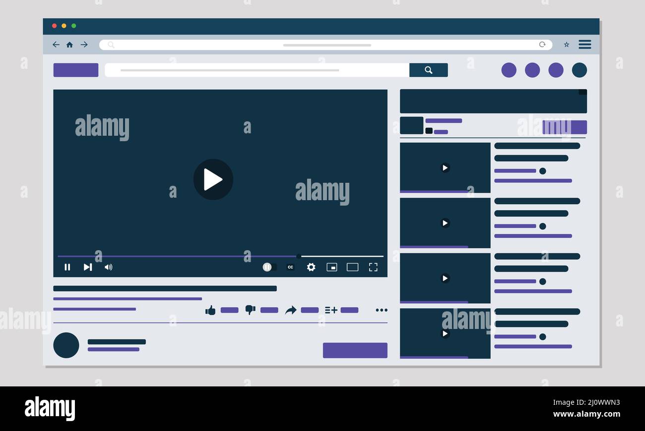 Social media video player website Ui mock-up vector flat illustration ...