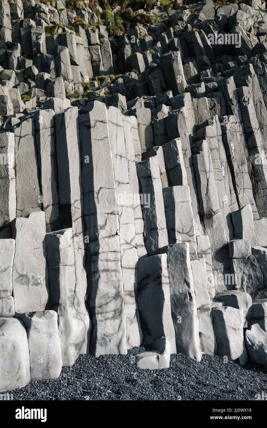 Basalt rock pillars columns at Reynisfjara beach near Vik, South ...