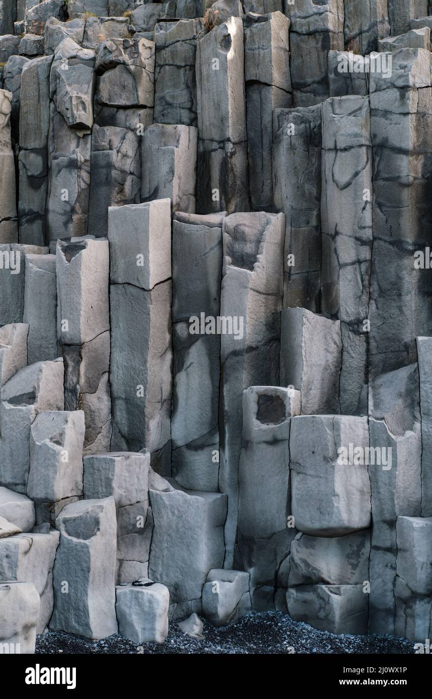 Basalt rock pillars columns at Reynisfjara beach near Vik, South ...