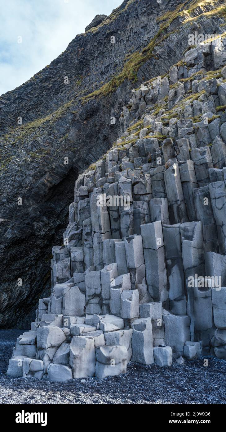 Basalt rock pillars columns at Reynisfjara beach near Vik, South ...