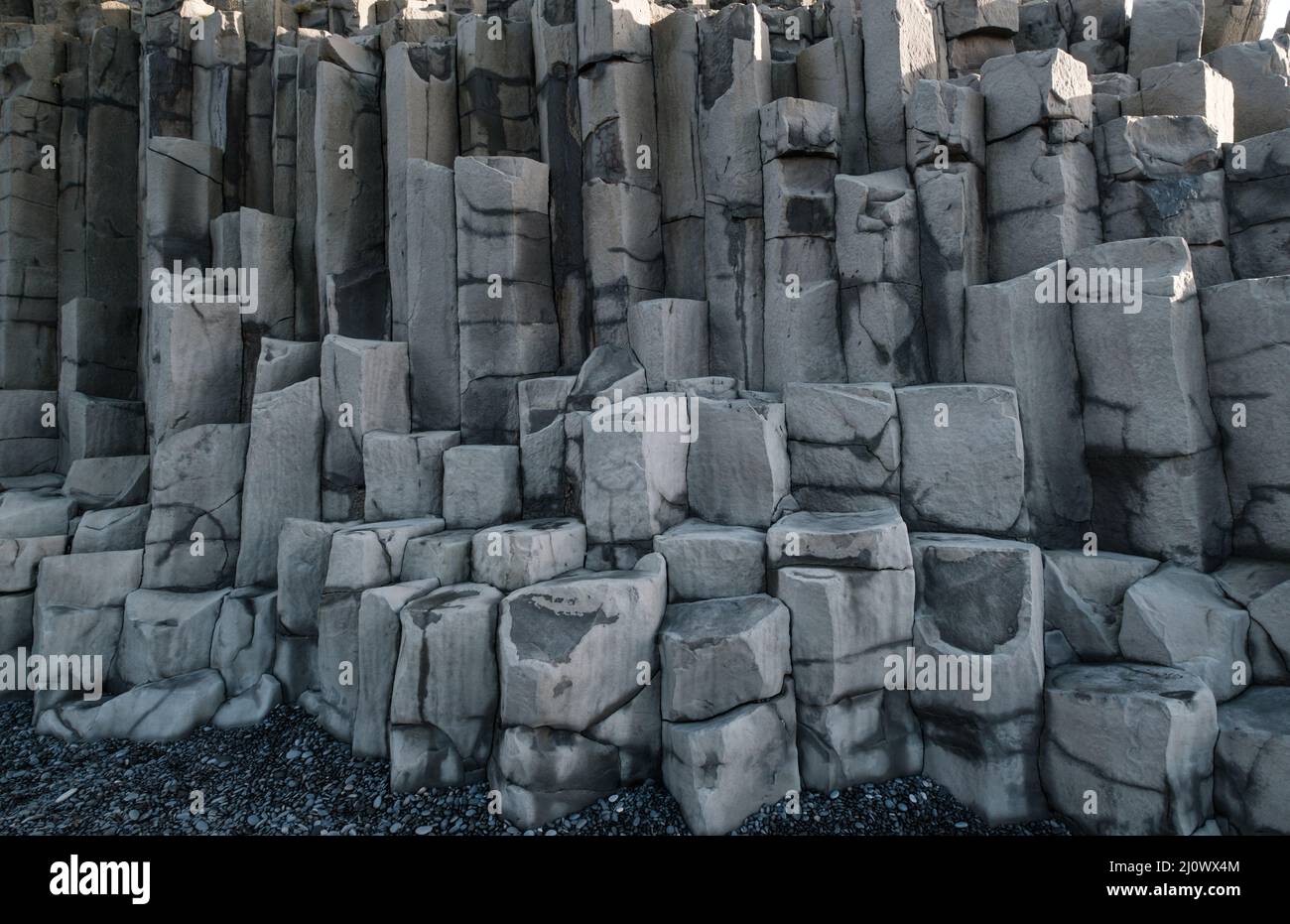 Basalt rock pillars columns at Reynisfjara beach near Vik, South ...