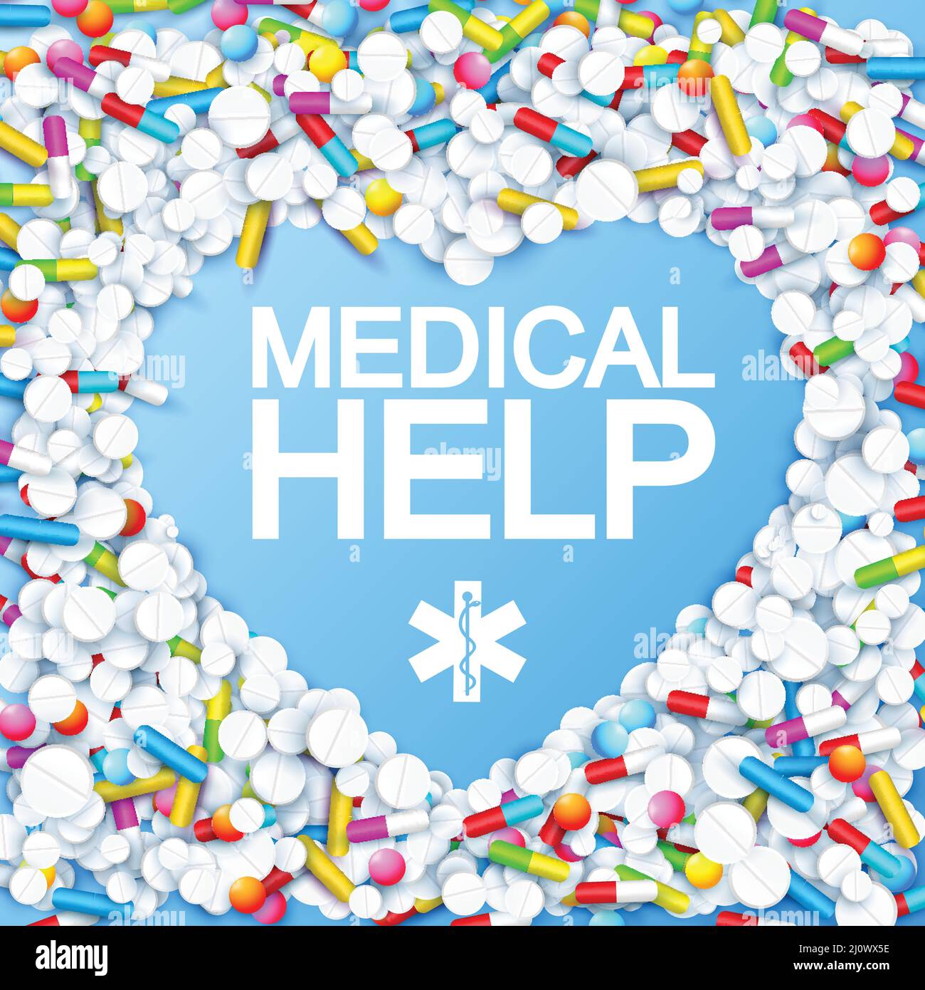 Abstract medication template with heart shape colorful capsules ...