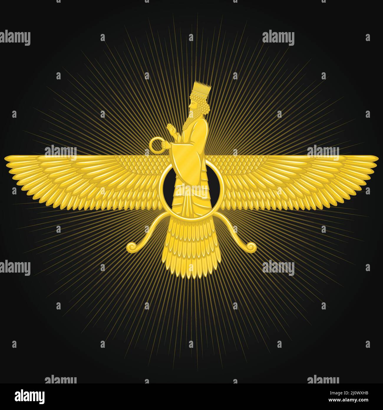 Vector design of Symbol of Zoroastrianism in gold color, Faravahar ...