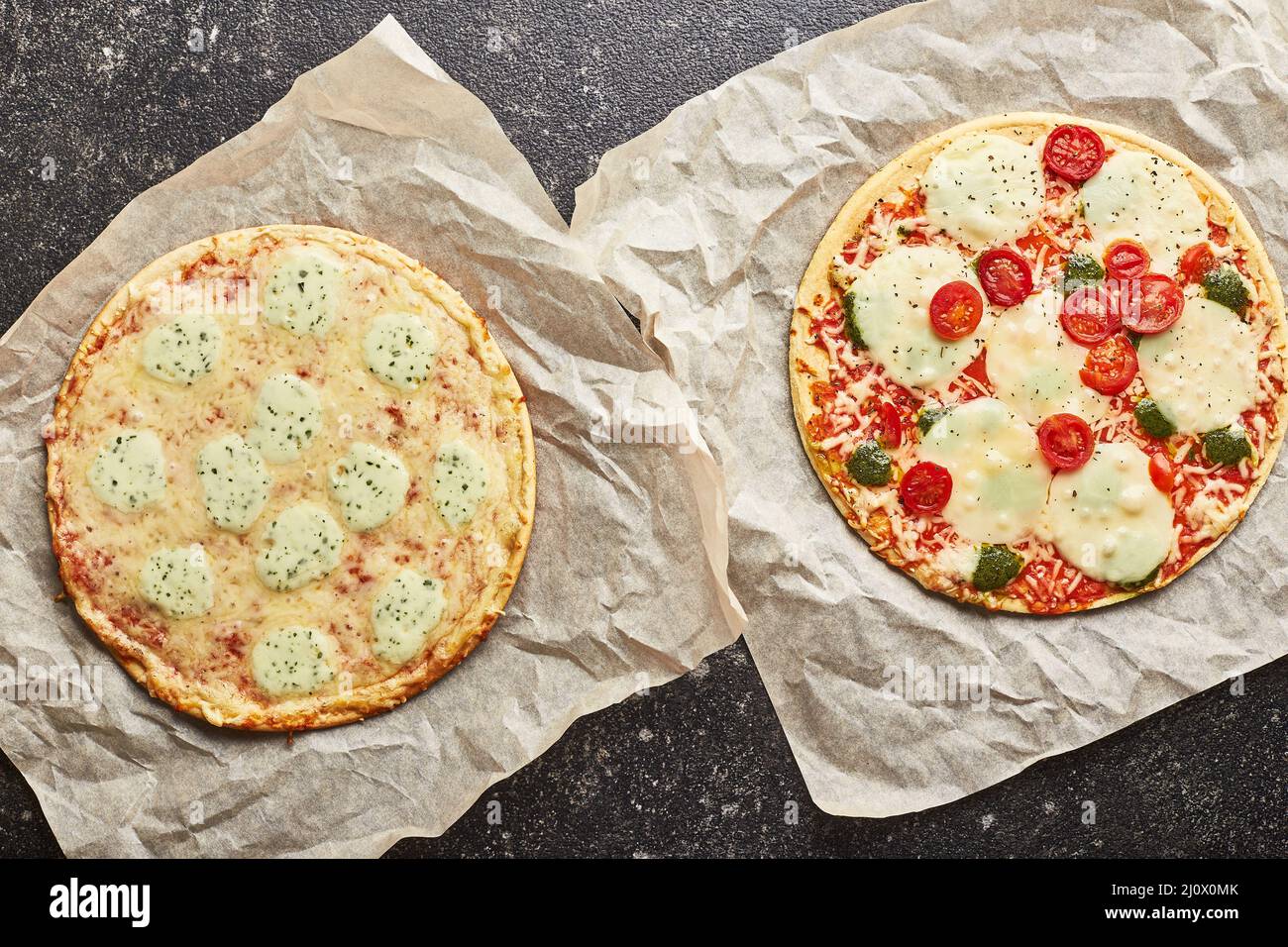 Fast food, Baked frozen pizza Four cheeses and pizza with mozzarella ...