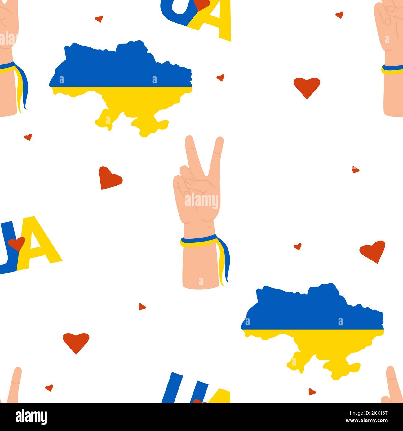 Ukrainian Seamless pattern. Hand gesture, two fingers, victory, Yellow ...