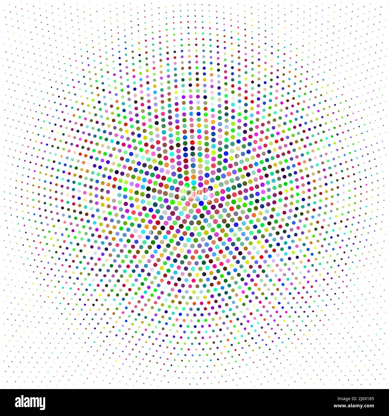 Multicolored radial halftone pattern. Dotted ornament isolated on white ...
