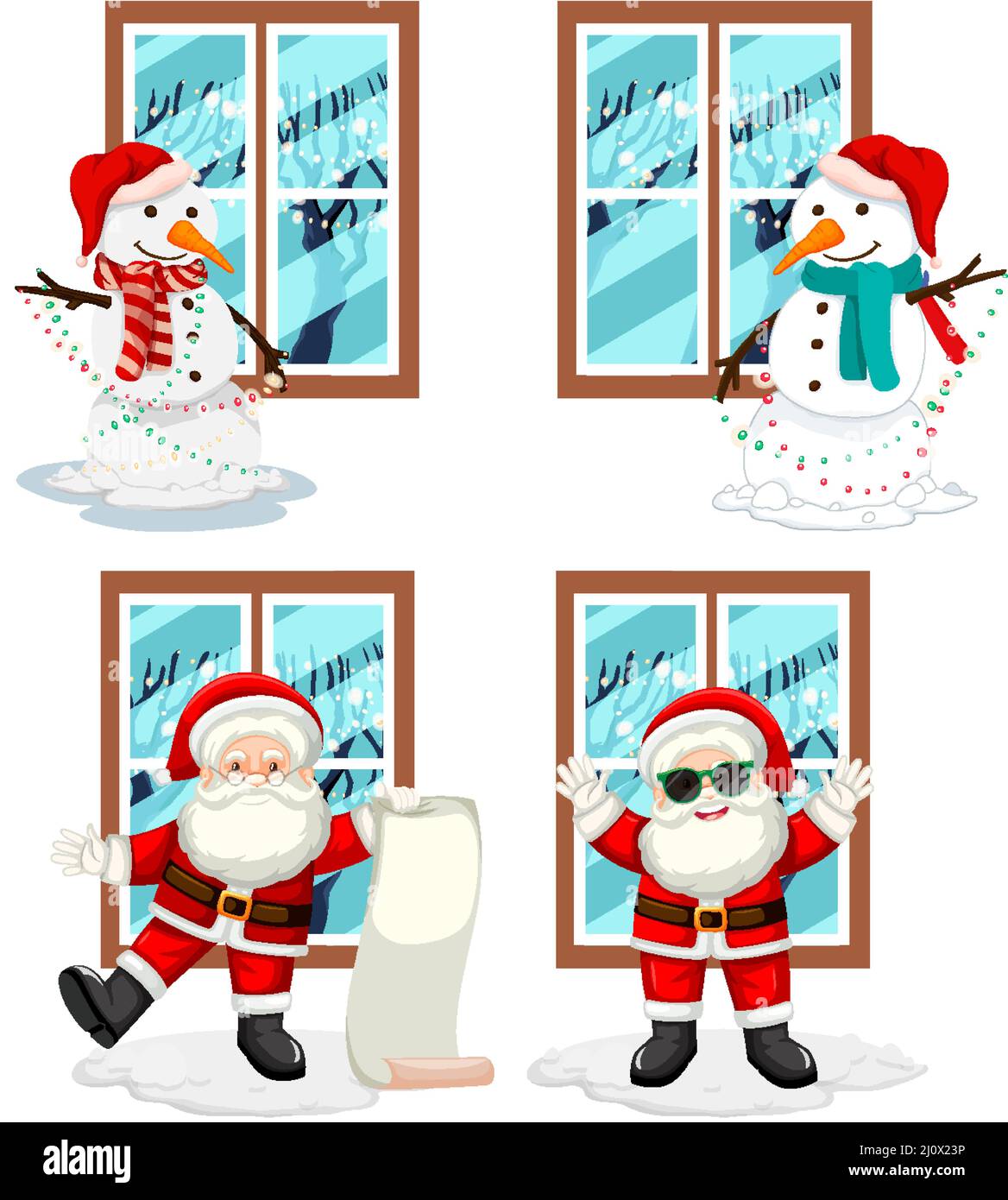 Set of snowman and santa by the window illustration Stock Vector Image ...