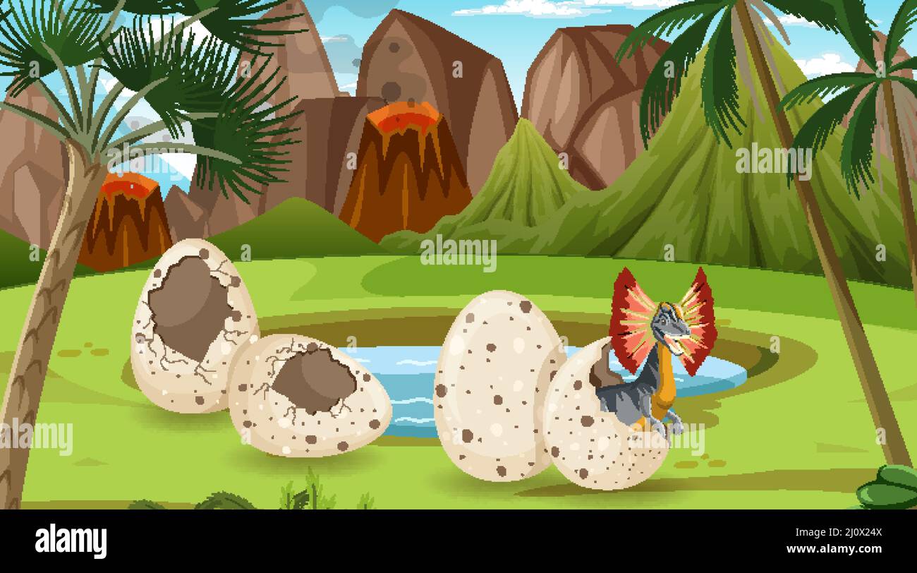 Prehistoric forest with dinosaur cartoon illustration Stock Vector ...