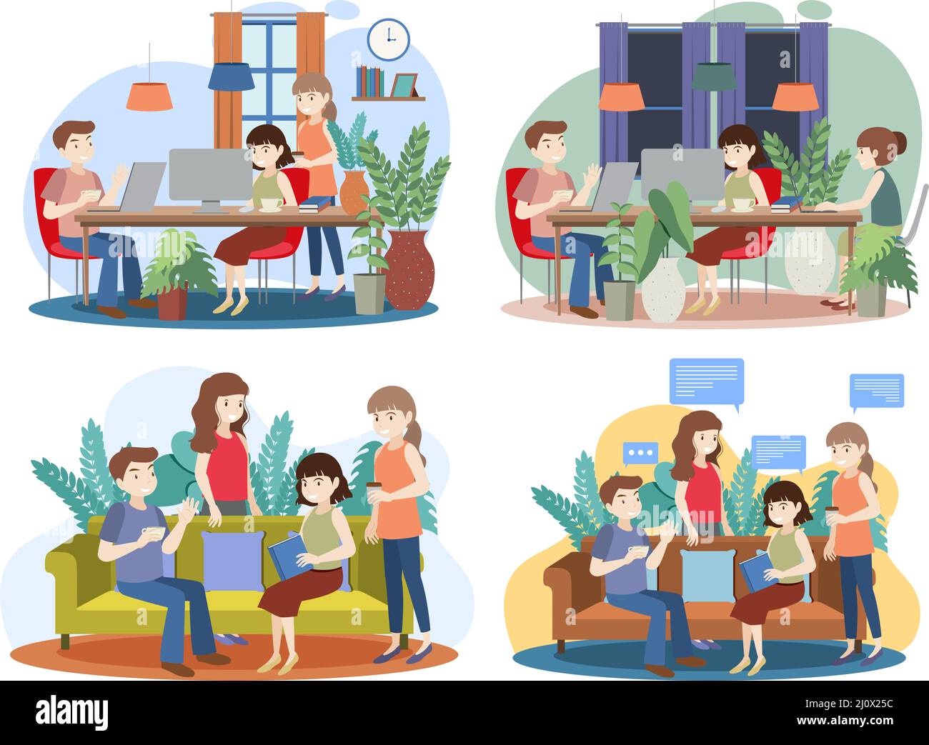 Set of different workplace in flat style illustration Stock Vector ...