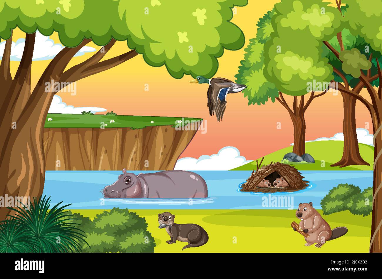 Many animal next to river illustration Stock Vector Image & Art - Alamy