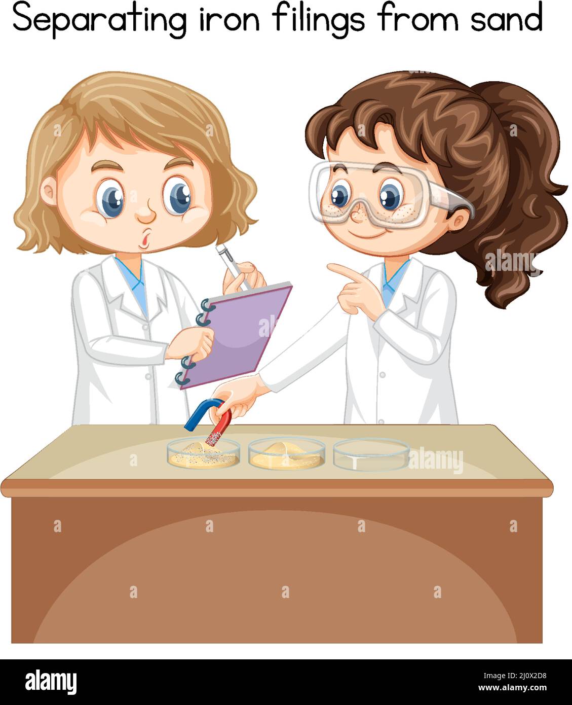 Science Experiment With Separating Iron Filings From Sand Illustration Stock Vector Image And Art