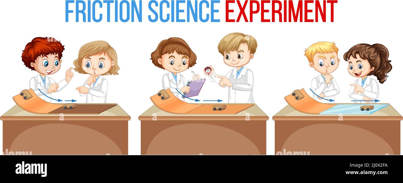 Friction science experiment with scientist kids illustration Stock ...