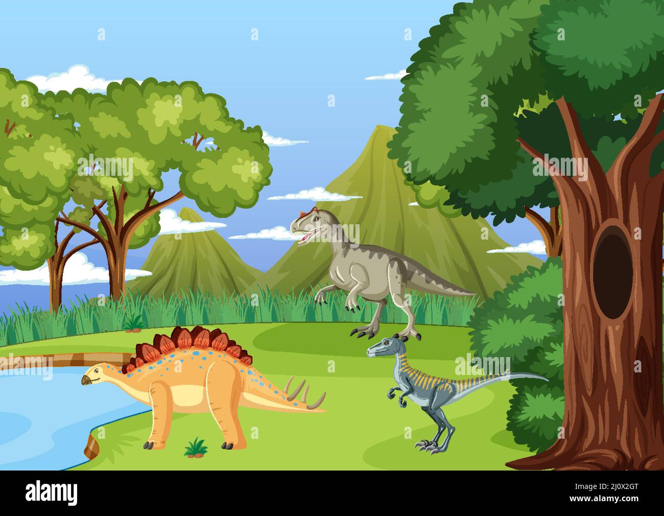 Dinosaur in prehistoric forest scene illustration Stock Vector Image ...