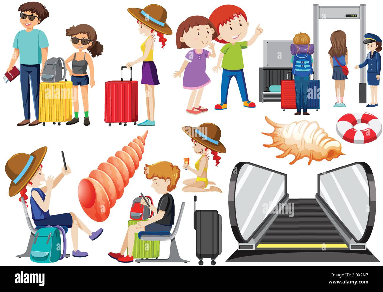 Set of cartoon character and object for travel illustration Stock ...