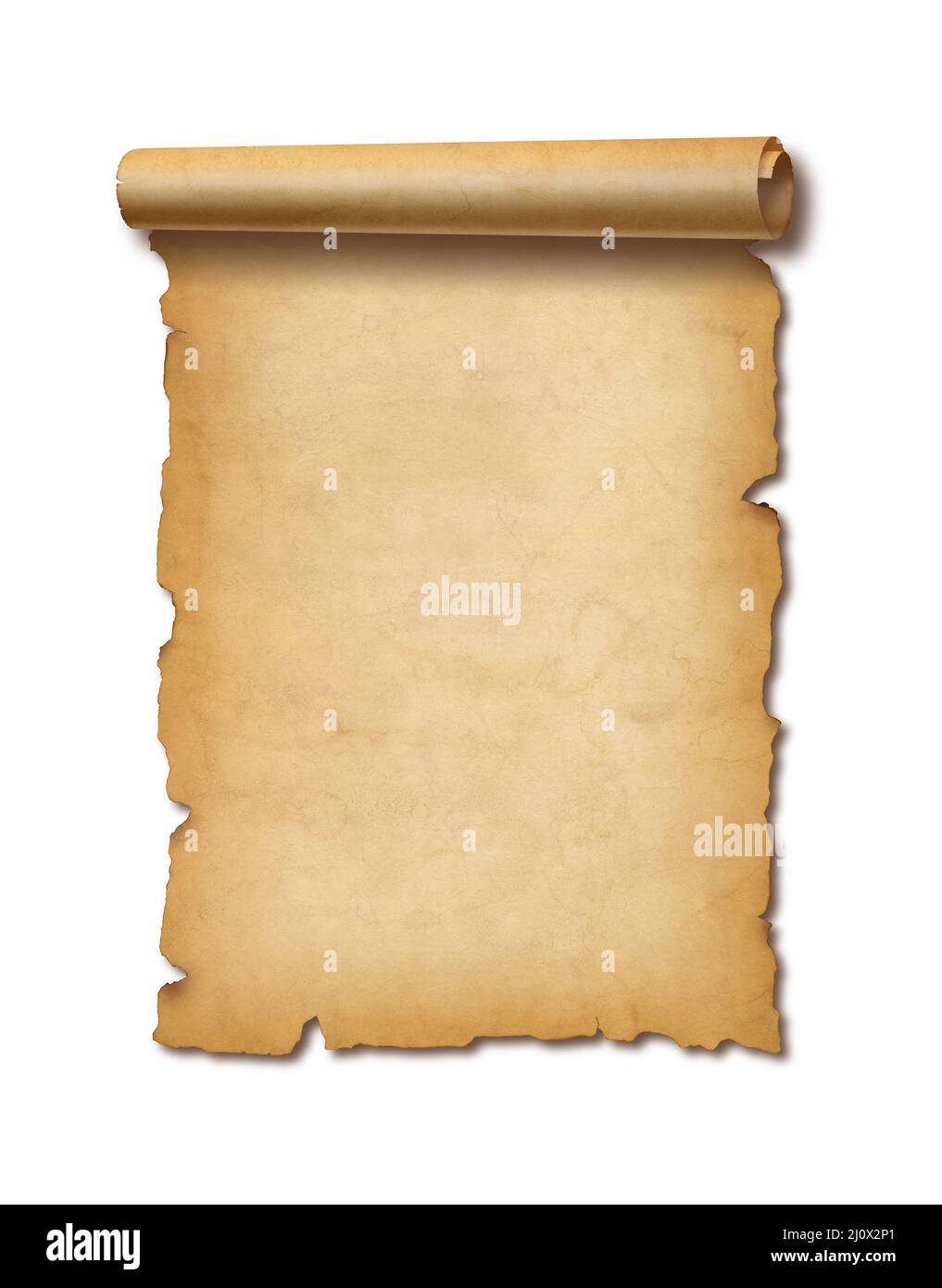 Old mediaeval paper sheet. Parchment scroll isolated on white with ...