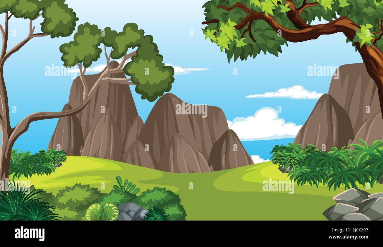 Nature scene with trees and fields illustration Stock Vector Image ...