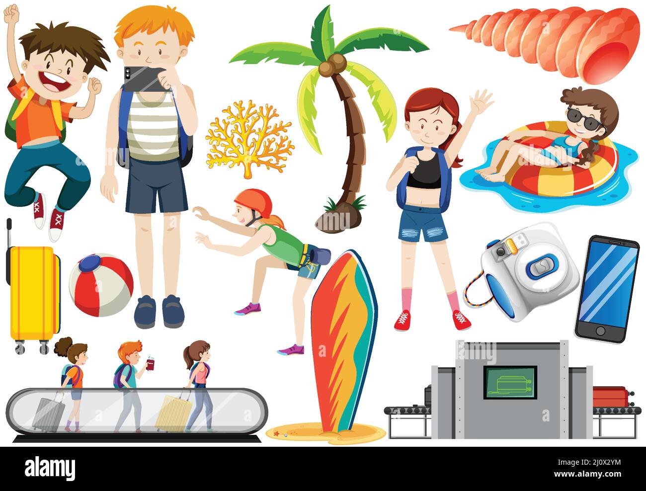 Set of cartoon character and object for travel illustration Stock ...