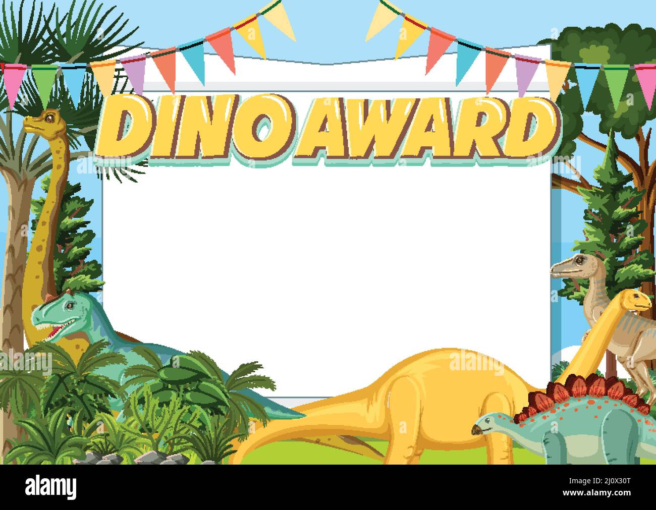 Dino award template with dinosaurs in forest illustration Stock Vector ...
