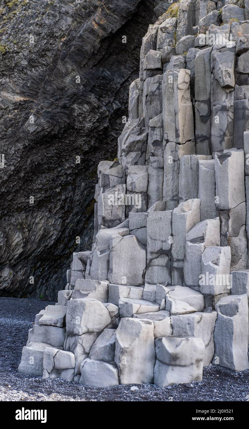 Basalt rock pillars columns at Reynisfjara beach near Vik, South ...