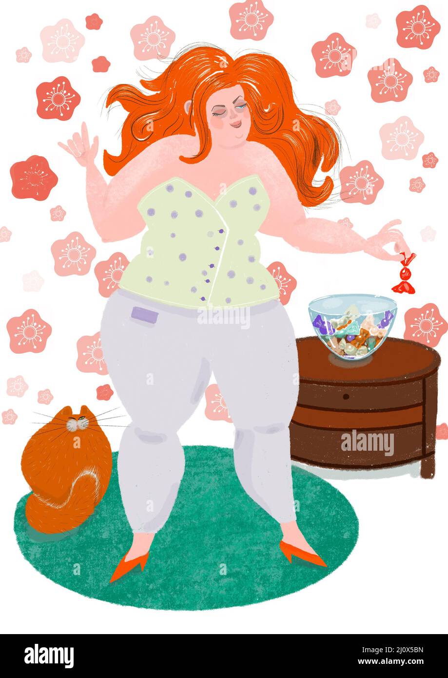 Plus size woman eating candy isolated on white background Stock Photo ...