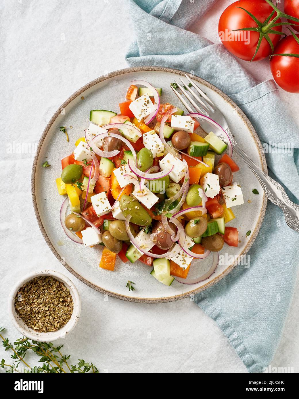 Greek village salad horiatiki with feta cheese and vegetables ...