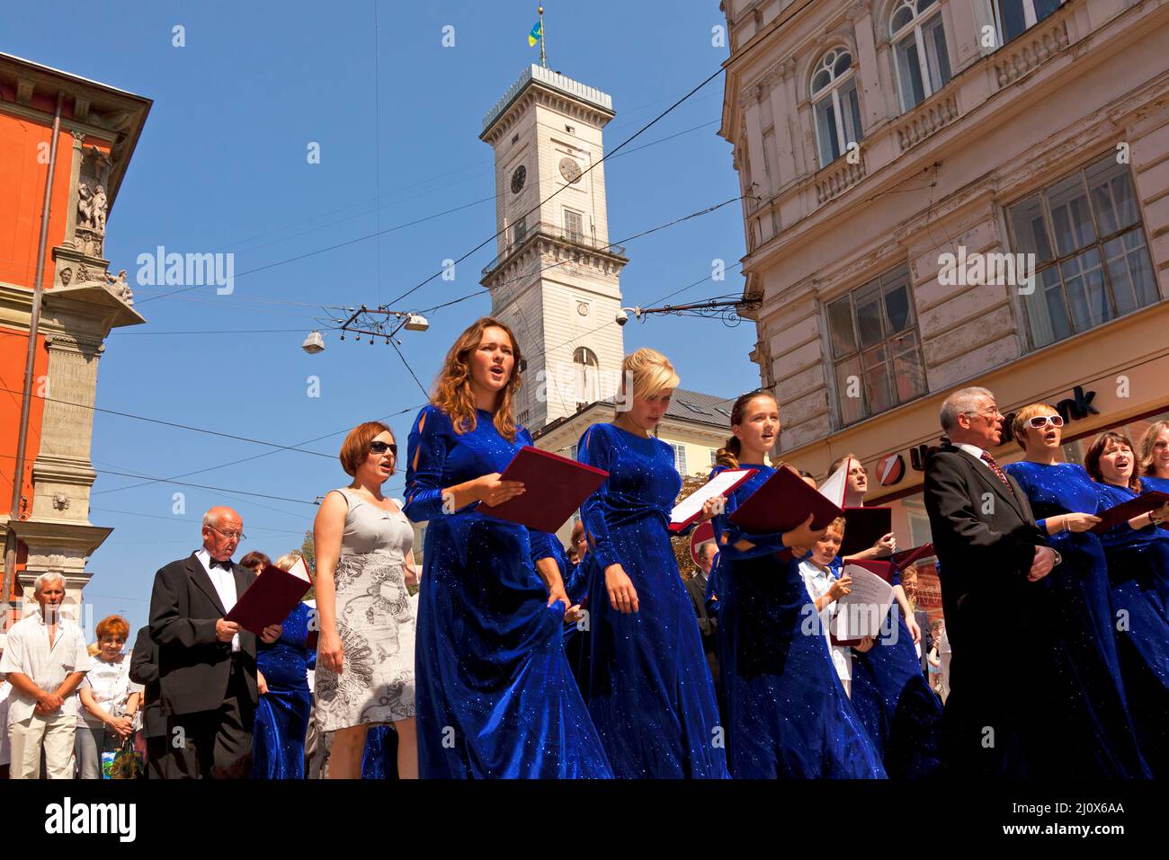 Catholic female choir in procession, City Hall, L'viv, Ukraine Stock ...